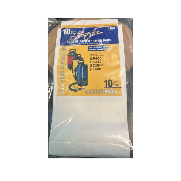 JOHNYVAC Paper Vacuum Bags for BP600, SC412, SCBP-1, PF600-10 Bags/Pack ...