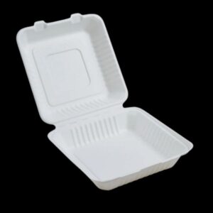 9"x9" Bagasse Clamshell Box-1 Compt 200/pcs - Jan Star Supplies Inc.