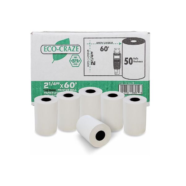 Eco-Craze 2 1⁄4” x 60’ (50 Rolls) Receipt Paper Rolls - Jan Star ...