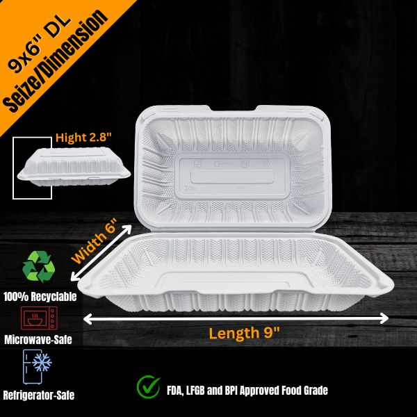 9"X6" MFPP Clamshell - Dual Lock 150/Pcs | Food Packaging